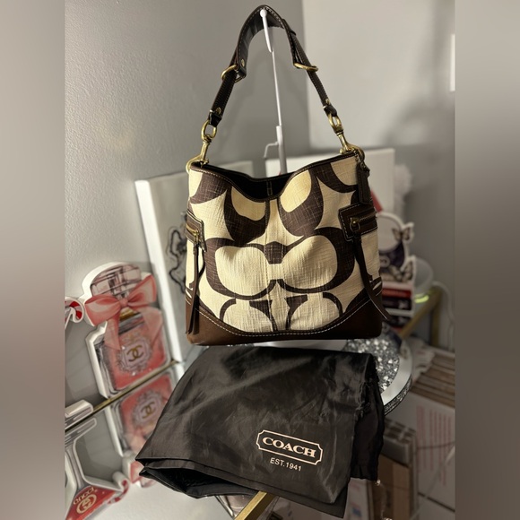 Coach | Bags | Coach 206 Legacy C Linen And Brown Leather Tote With ...
